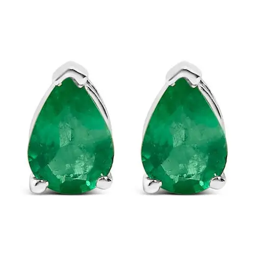 HAUS OF BRILLIANCE 14k Gold Pear Gemstone Stud Earrings - Green Emerald | White